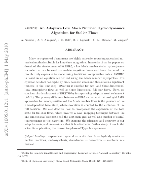 (PDF) Maestro: An Adaptive Low Mach Number Hydrodynamics Algorithm for Stellar Flows