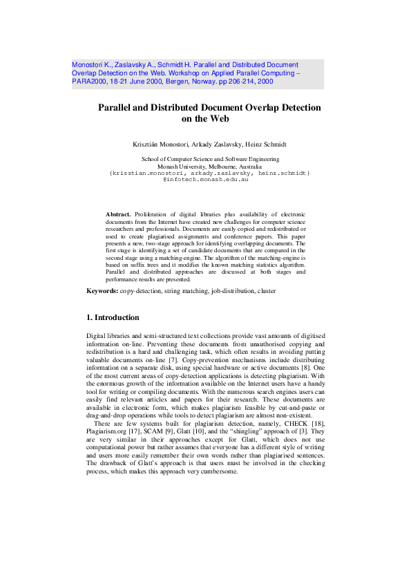 Pdf Parallel And Distributed Document Overlap Detection On The Web