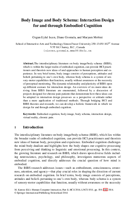 (PDF) Body Image and Body Schema: Interaction Design for and through ...