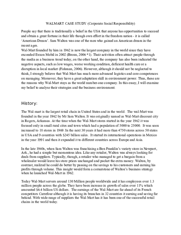 WALMART CASE STUDY Analysis