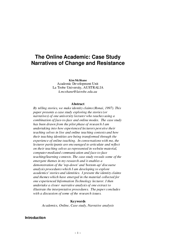 (PDF) The Online Academic: Case Study Narratives of Change and Resistance