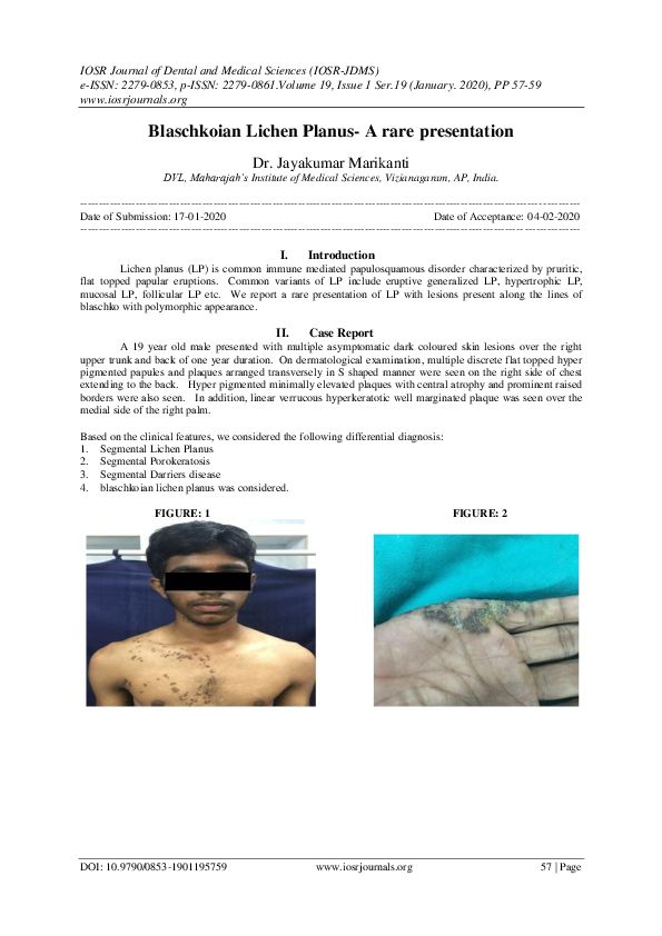 (PDF) Blaschkoian Lichen Planus-A rare presentation | IOSR Journals - Academia.edu