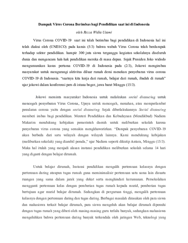 (DOC) Artikel Dampak Virus Corona berimbas bagi Pendidikan saat ini di ...