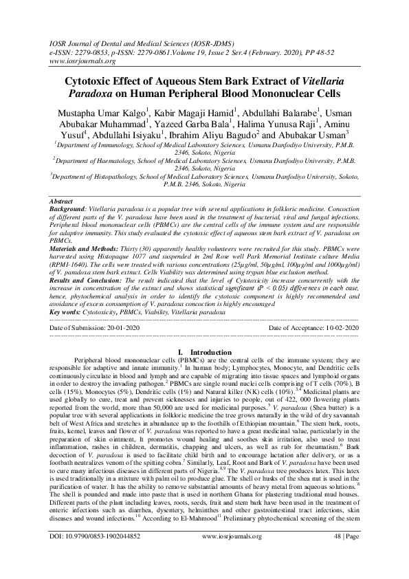 (PDF) Cytotoxic Effect of Aqueous Stem Bark Extract of Vitellaria ...