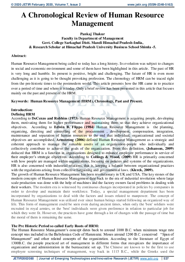 (PDF) A Chronological Review of Human Resource Management