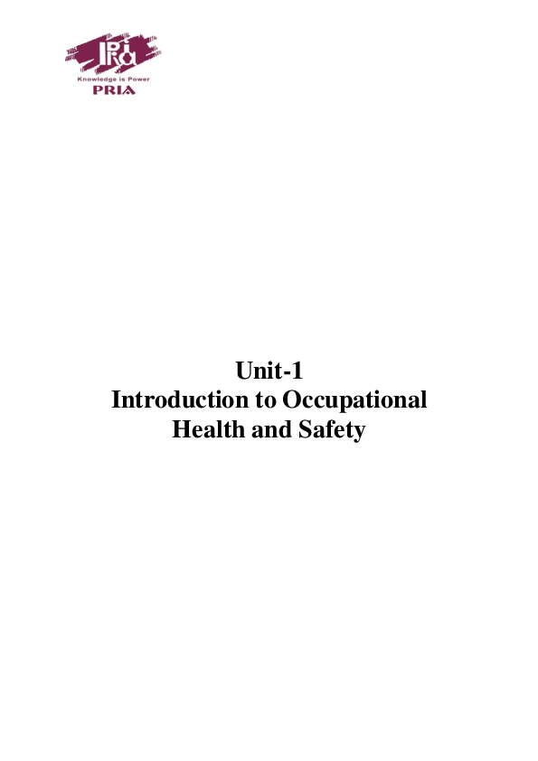 (PDF) Unit-1 Introduction to Occupational Health and Safety