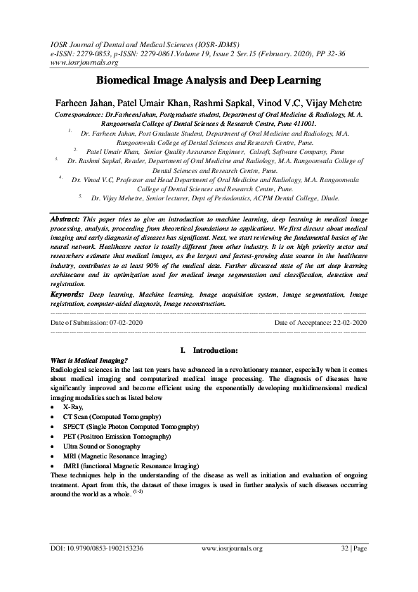 (PDF) Biomedical Image Analysis and Deep Learning | IOSR Journals ...
