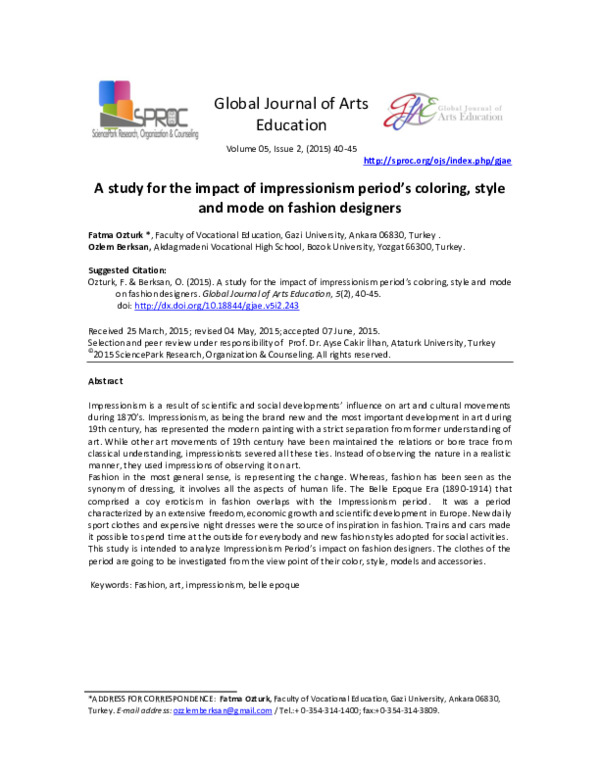 (PDF) A study for the impact of impressionism period's coloring, style ...