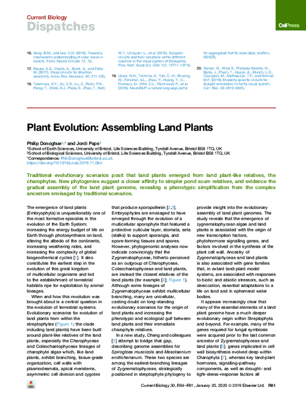 (PDF) Plant Evolution: Assembling Land Plants