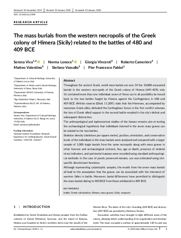 (PDF) The mass burials from the western necropolis of the Greek colony ...