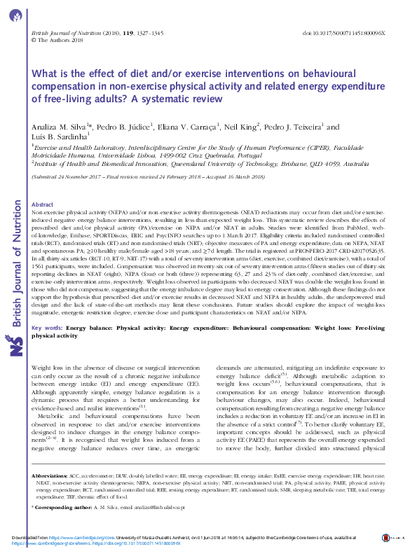 (PDF) What is the effect of diet and/or exercise interventions on behavioural compensation in ...