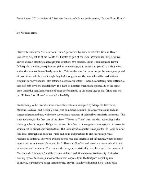 (DOC) Nicholas Birns, review of Elissaveta Iordanova's Echoes From Home ...