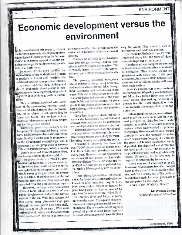 (PDF) ECONOMIC DEVELOPMENT VERSUS THE ENVIRONMENT