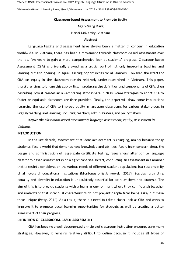(PDF) Classroom-based Assessment to Promote Equity