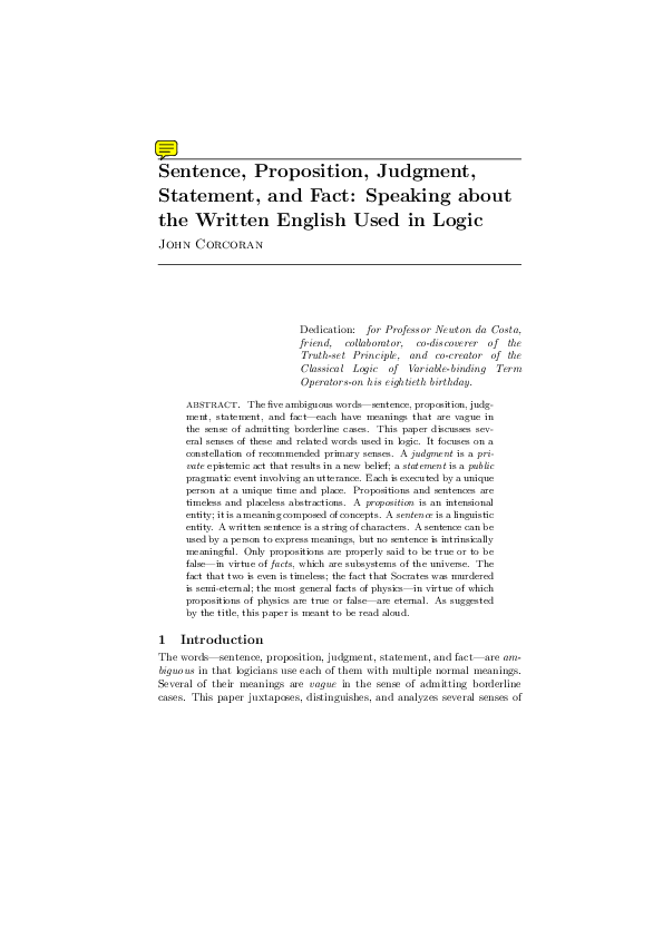 (PDF) Sentence, Proposition, Judgment, Statement, and Fact:[2nd]
