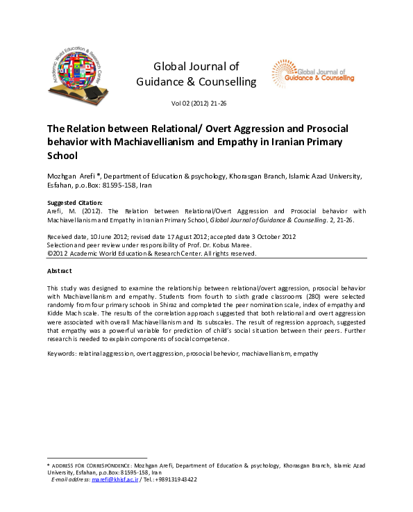 Pdf The Relation Between Relational Overt Aggression And Prosocial