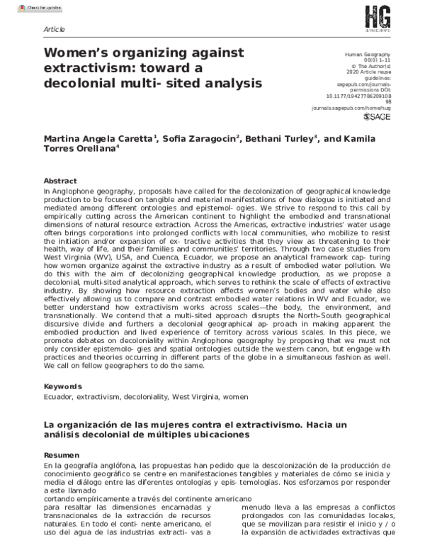 (DOC) Women´s organizing against extractivism: toward a decolonial ...
