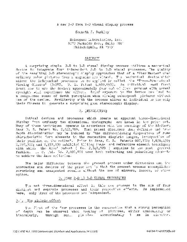 (PDF) A new 3-D from 2-D visual display process | Kenneth J . Dunkley ...