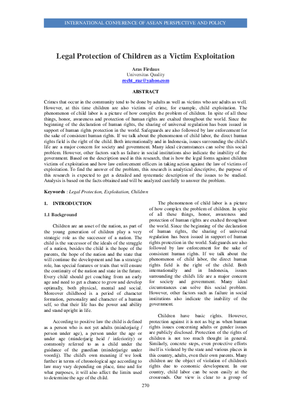 (PDF) Legal Protection of Children as a Victim Exploitation