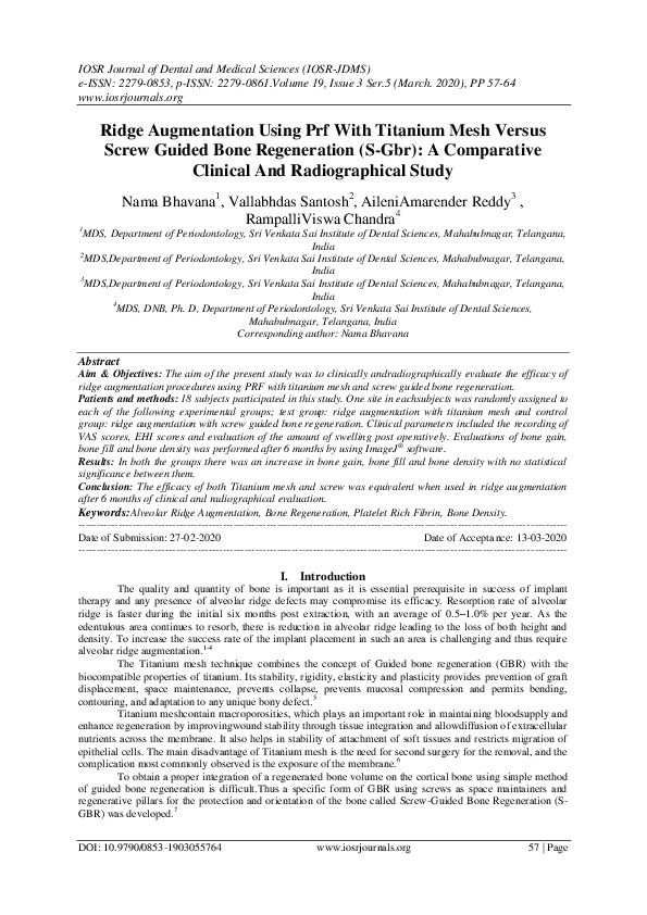 (PDF) Ridge Augmentation Using Prf With Titanium Mesh Versus Screw ...