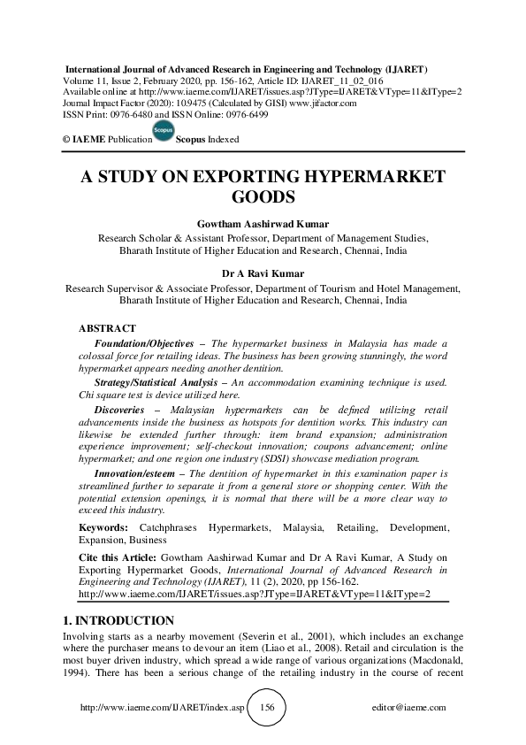 (PDF) A STUDY ON EXPORTING HYPERMARKET GOODS