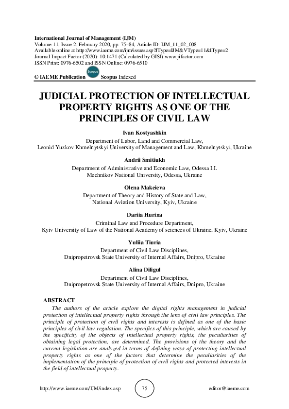 (PDF) JUDICIAL PROTECTION OF INTELLECTUAL PROPERTY RIGHTS AS ONE OF THE ...