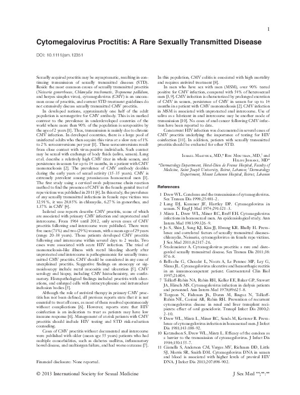 (PDF) Cytomegalovirus Proctitis: A Rare Sexually Transmitted Disease