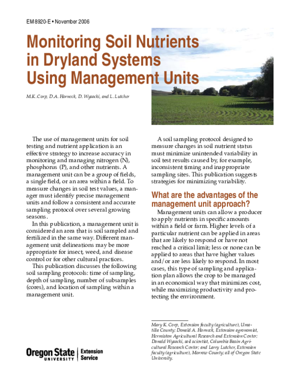 (PDF) Monitoring Soil Nutrients in Dryland Systems Using Management Units