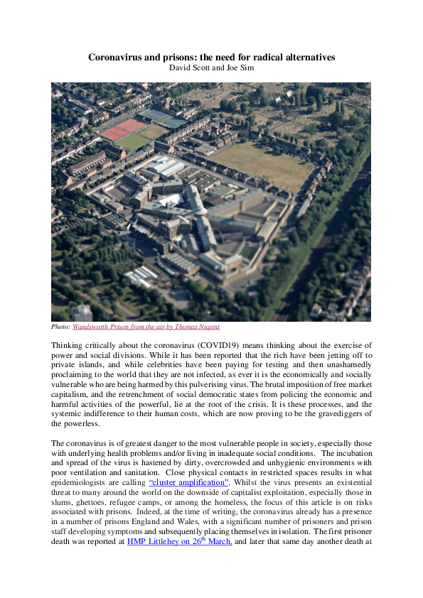 (PDF) Coronavirus and prisons: the need for radical alternatives