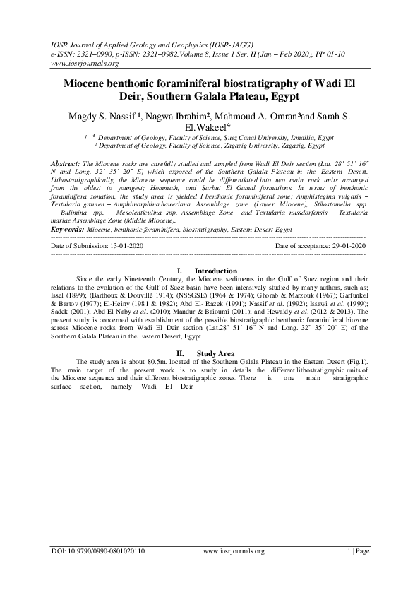 (PDF) Miocene benthonic foraminiferal biostratigraphy of Wadi El Deir ...
