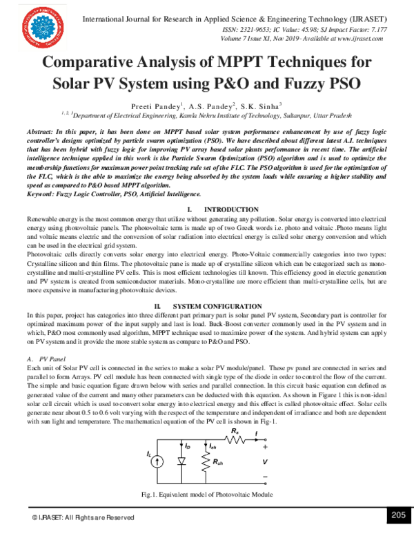 (PDF) Comparative Analysis of MPPT Techniques for Solar PV System using P&O and Fuzzy PSO