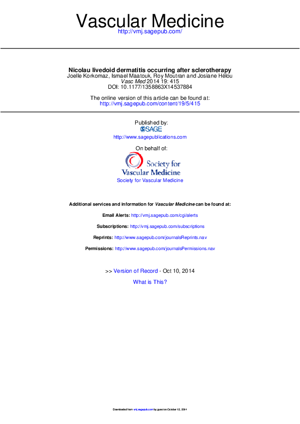 (PDF) Nicolau livedoid dermatitis occurring after sclerotherapy