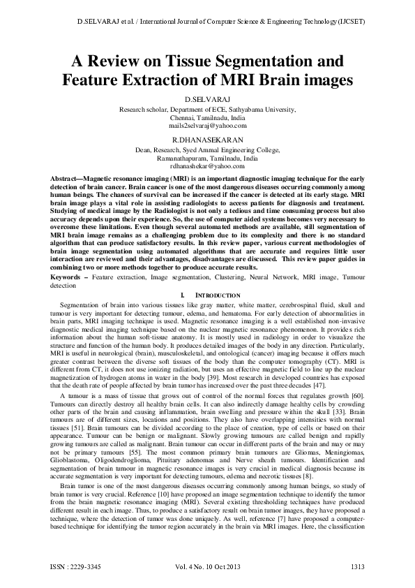 (PDF) A Review on Tissue Segmentation and Feature Extraction of MRI ...