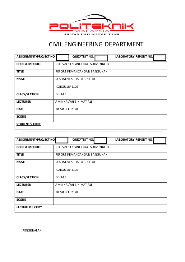 SETTING OUT AS-BUILT REPORT