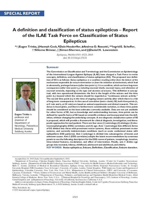 (PDF) A definition and classification of status epilepticus