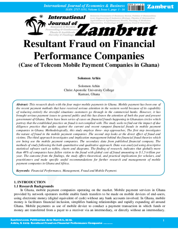 (PDF) Resultant Fraud on Financial Performance Companies (Case of Telecom Mobile Payment ...