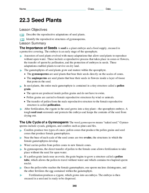 (PDF) 22.3 Seed Plants Lesson Objectives