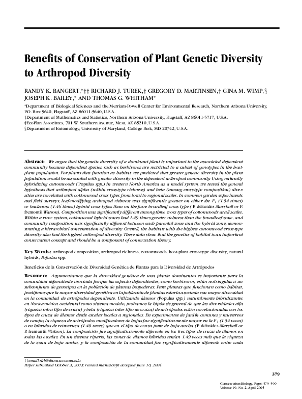 (PDF) Benefits of Conservation of Plant Genetic Diversity to Arthropod ...