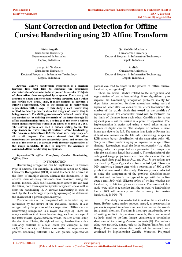 (PDF) IJERT-Slant Correction and Detection for Offline Cursive ...