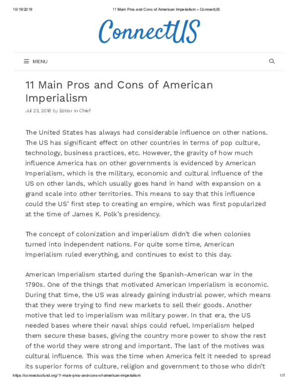 (PDF) 1 Main Pros and Cons of American Imperialism by Editor in Chief