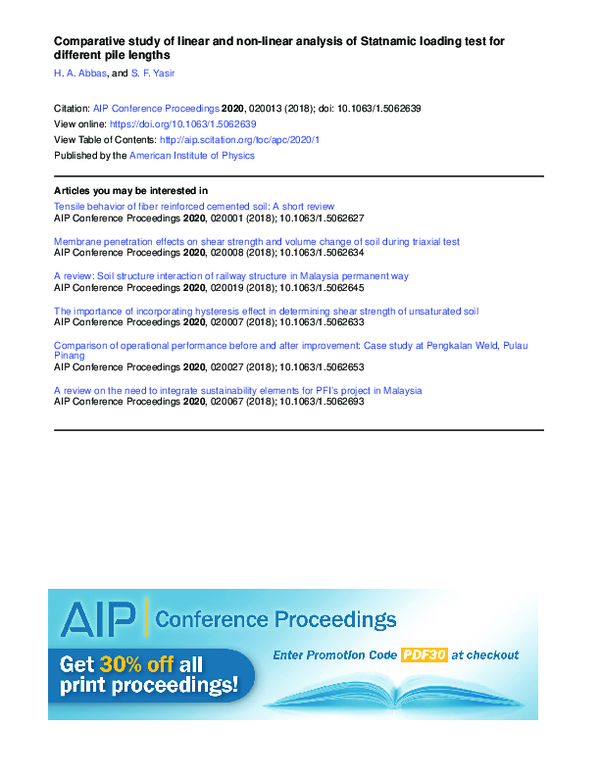 (PDF) Comparative study of linear and non-linear analysis of Statnamic ...