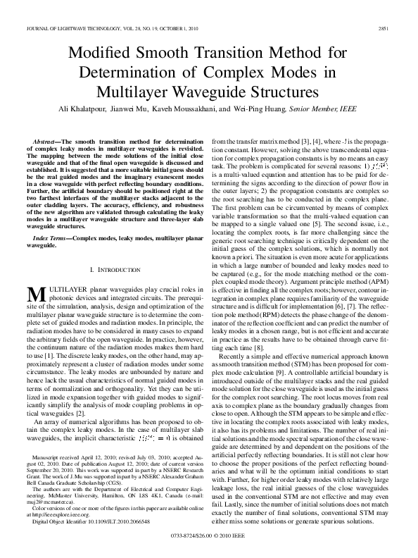(PDF) Modified Smooth Transition Method for Determination of Complex Modes in Multilayer ...