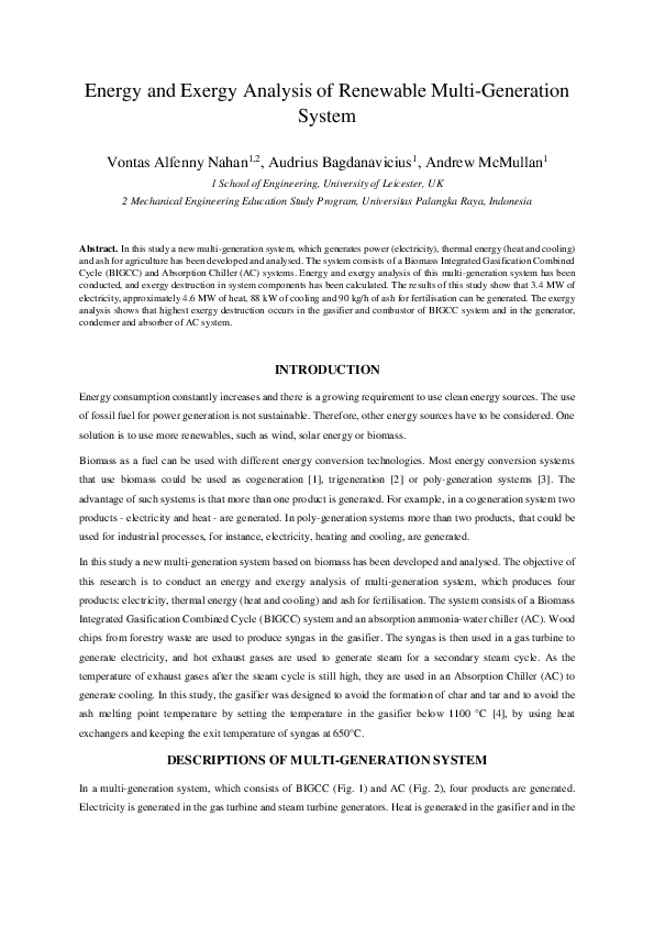 Pdf Energy And Exergy Analysis Of Renewable Multi Generation System