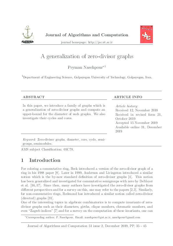 (PDF) A generalization of zero-divisor graphs