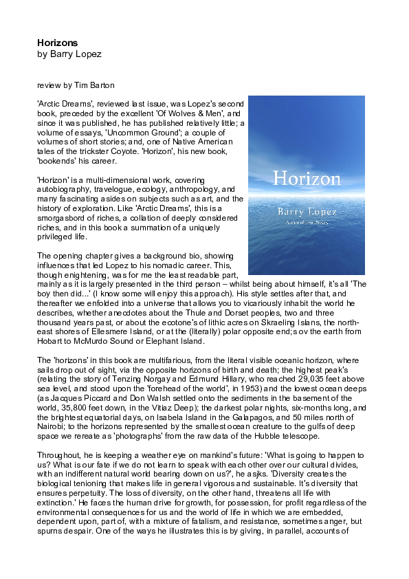 Horizons, by Barry Lopez