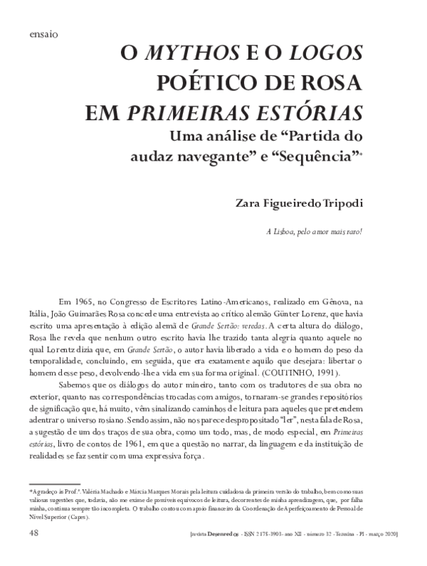 (PDF) O mythos e o Logos poético de Rosa em Primeiras estórias: Uma análise de "Partida do audaz ...