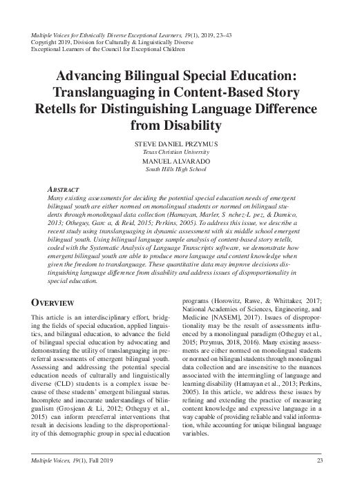 (PDF) Advancing Bilingual Special Education: Translanguaging in Content ...