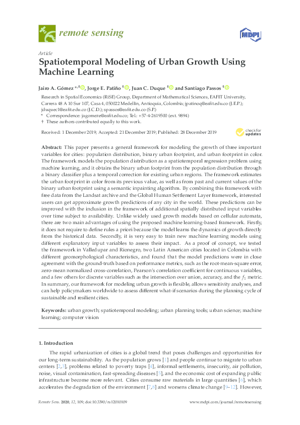 Pdf Spatiotemporal Modeling Of Urban Growth Using Machine Learning