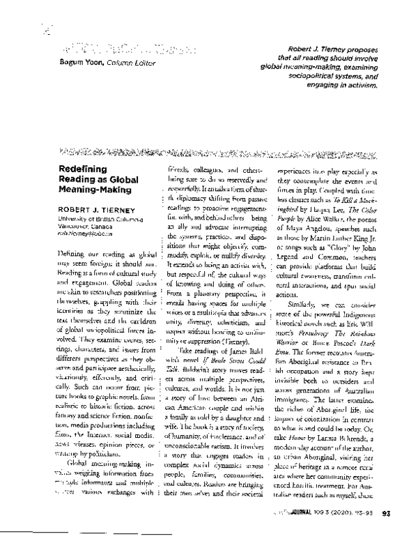 (PDF) Redefining reading as global meaning-making.