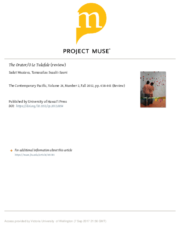 (PDF) The Orator/O Le Tulafale (review